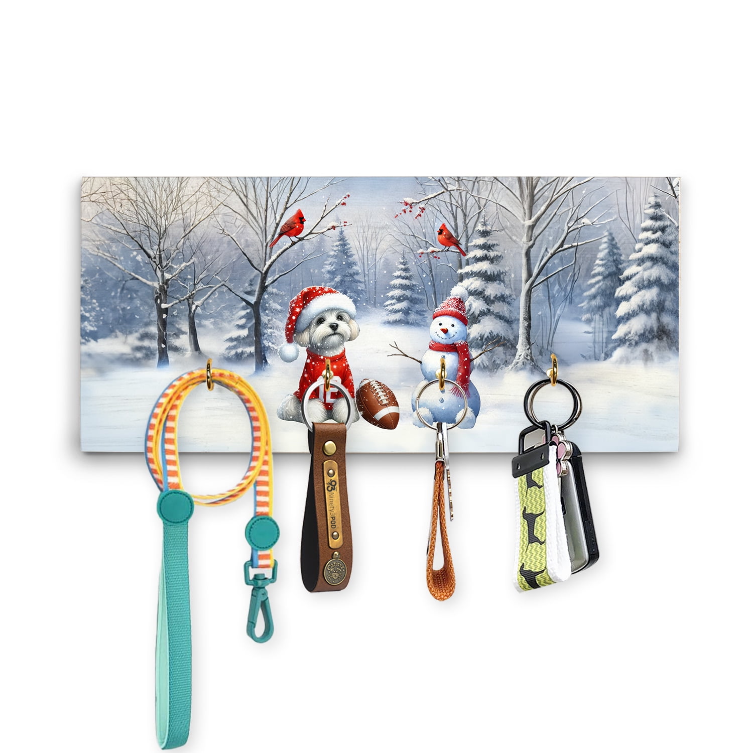 Hello Winter Maltese Football Snowman Welcome Snowy Morning Wood Key ...