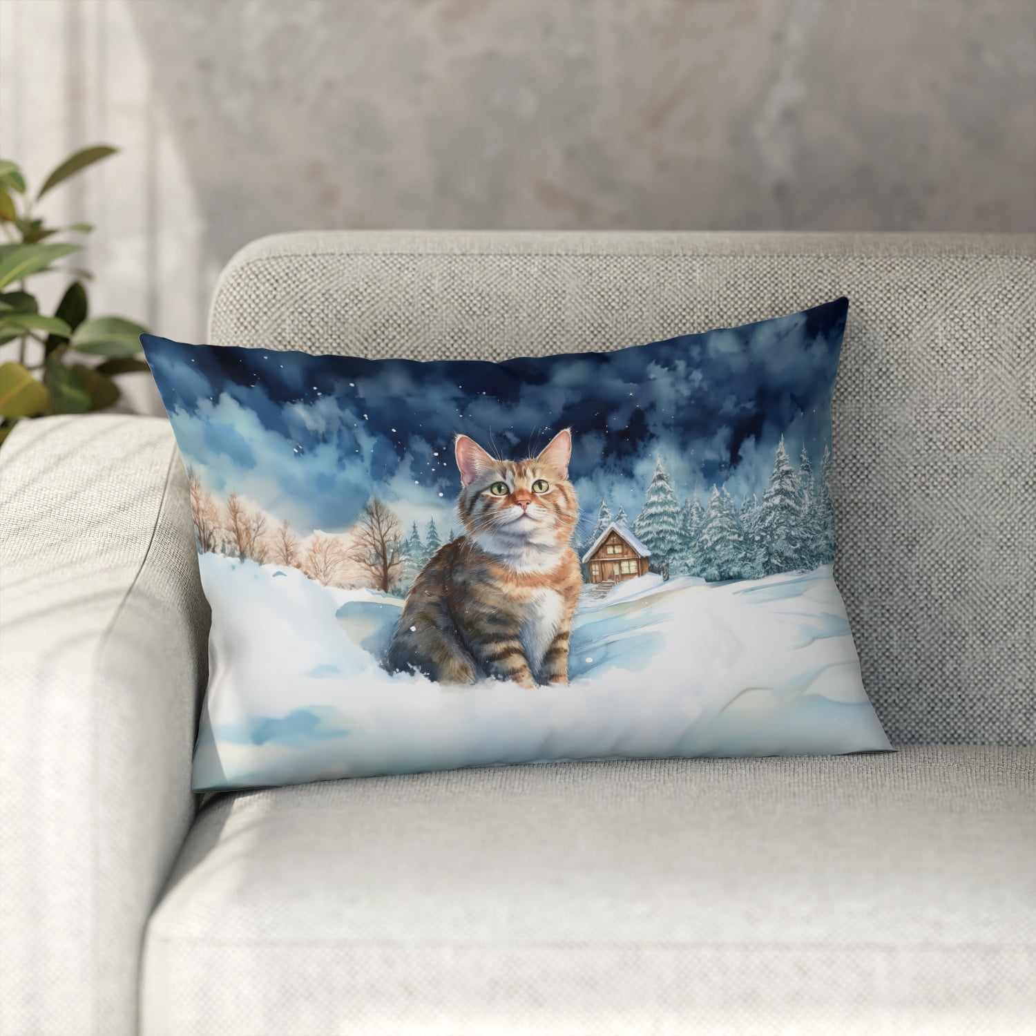 Hello Winter Manx Welcome Snowy Night Watercolor Vintage Pillowcase ...