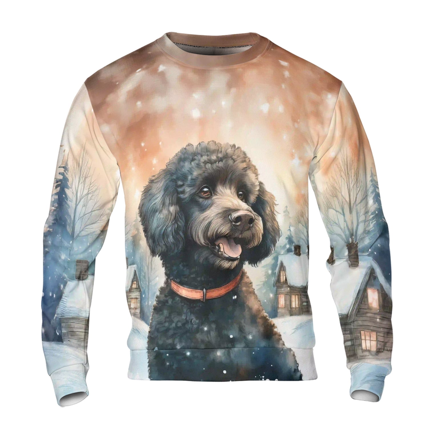 Hello Winter Poodle Welcome Snowy Night Watercolor Vintage All Over ...