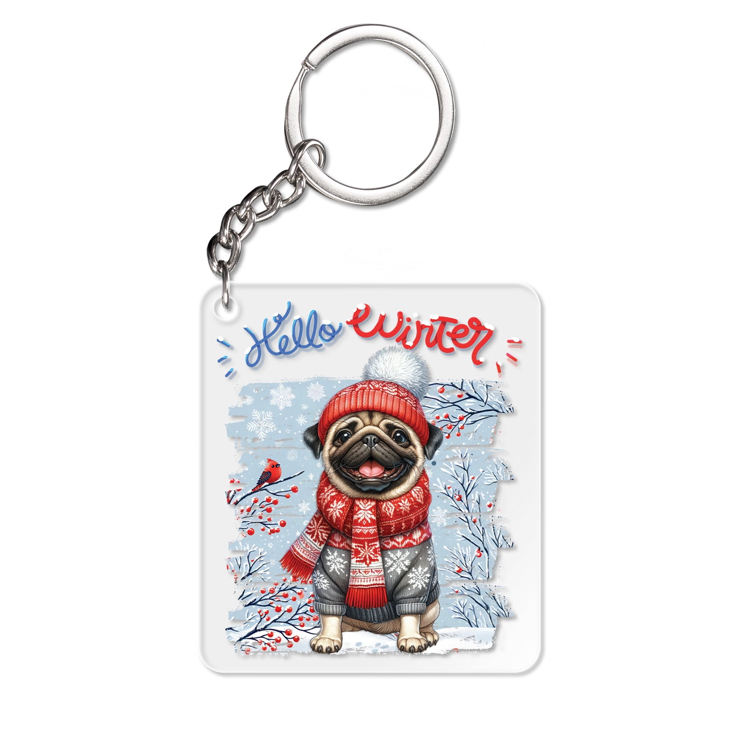 Hello Winter Pug Smiling in Red Scarf Hat Welcome Christmas Acrylic ...