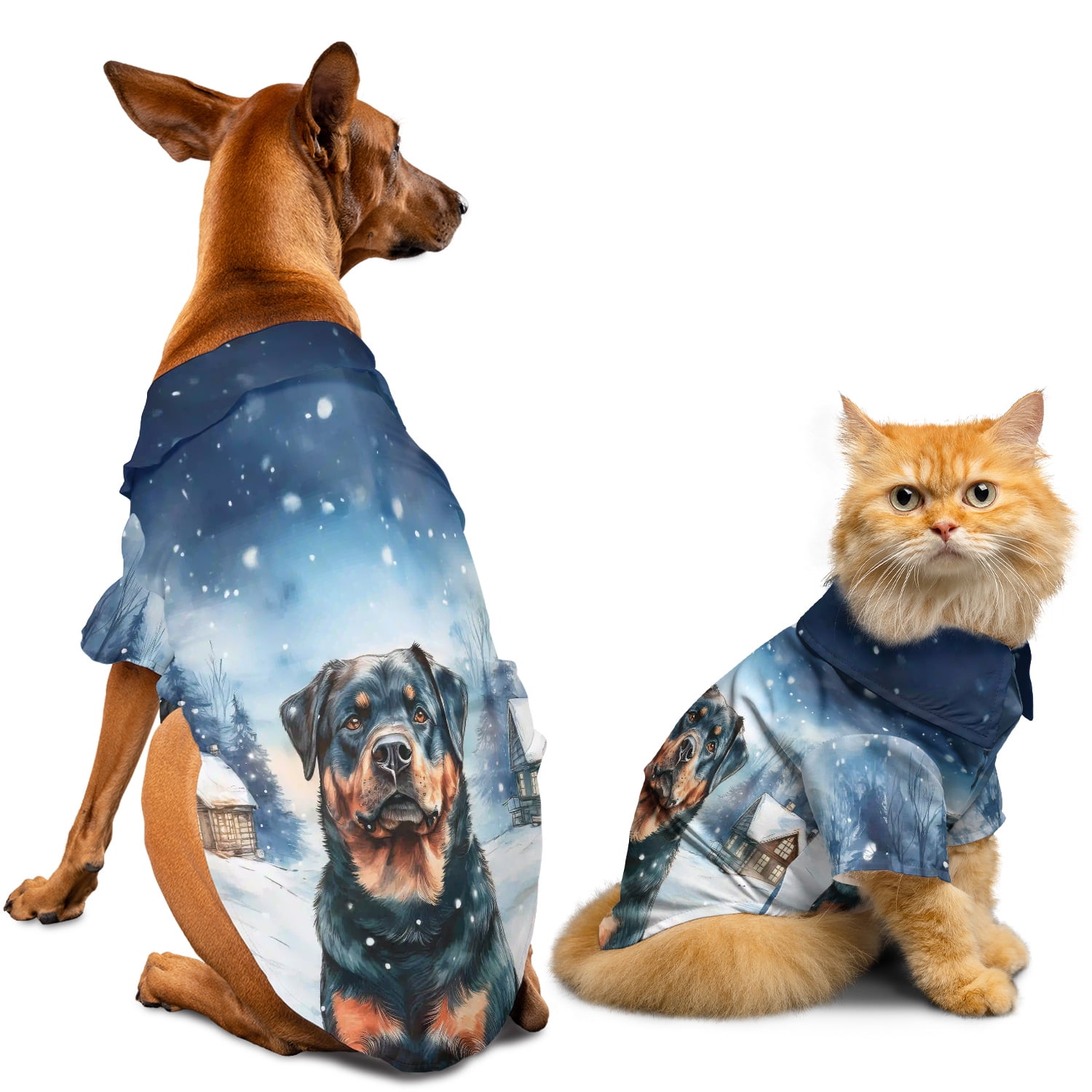 Hello Winter Rottweiler Welcome Snowy Night Watercolor Vintage Hawaiian ...