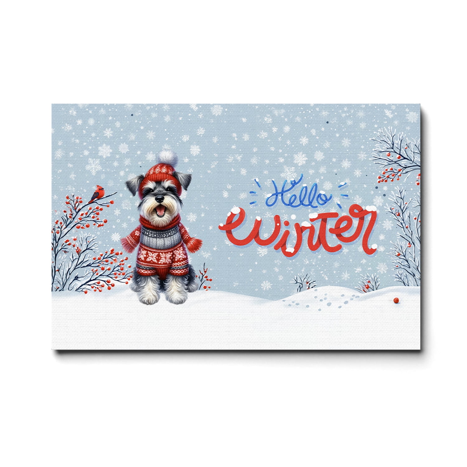 Hello Winter Schnauzer Smiling in Red Scarf Hat Welcome Christmas ...