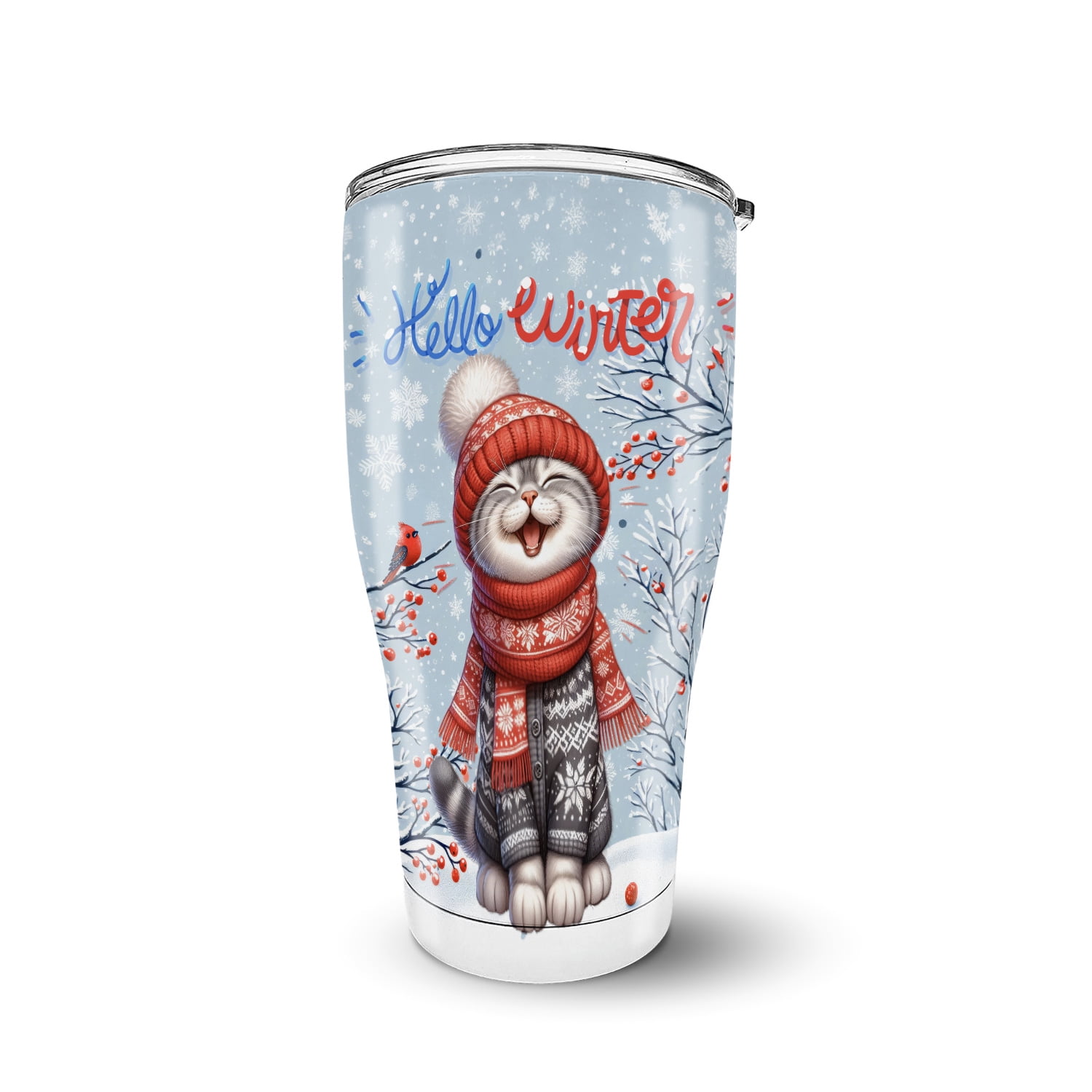 Hello Winter Scottish Fold Smiling in Red Scarf Hat Welcome Christmas ...