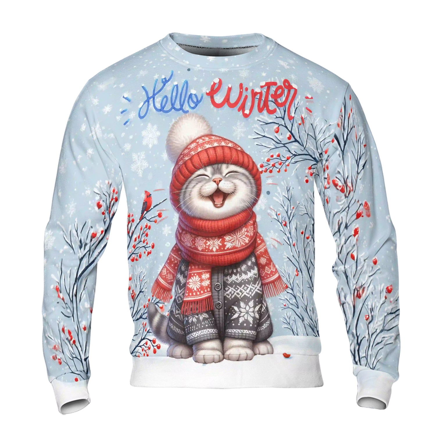 Hello Winter Scottish Fold Smiling in Red Scarf Hat Welcome Christmas ...