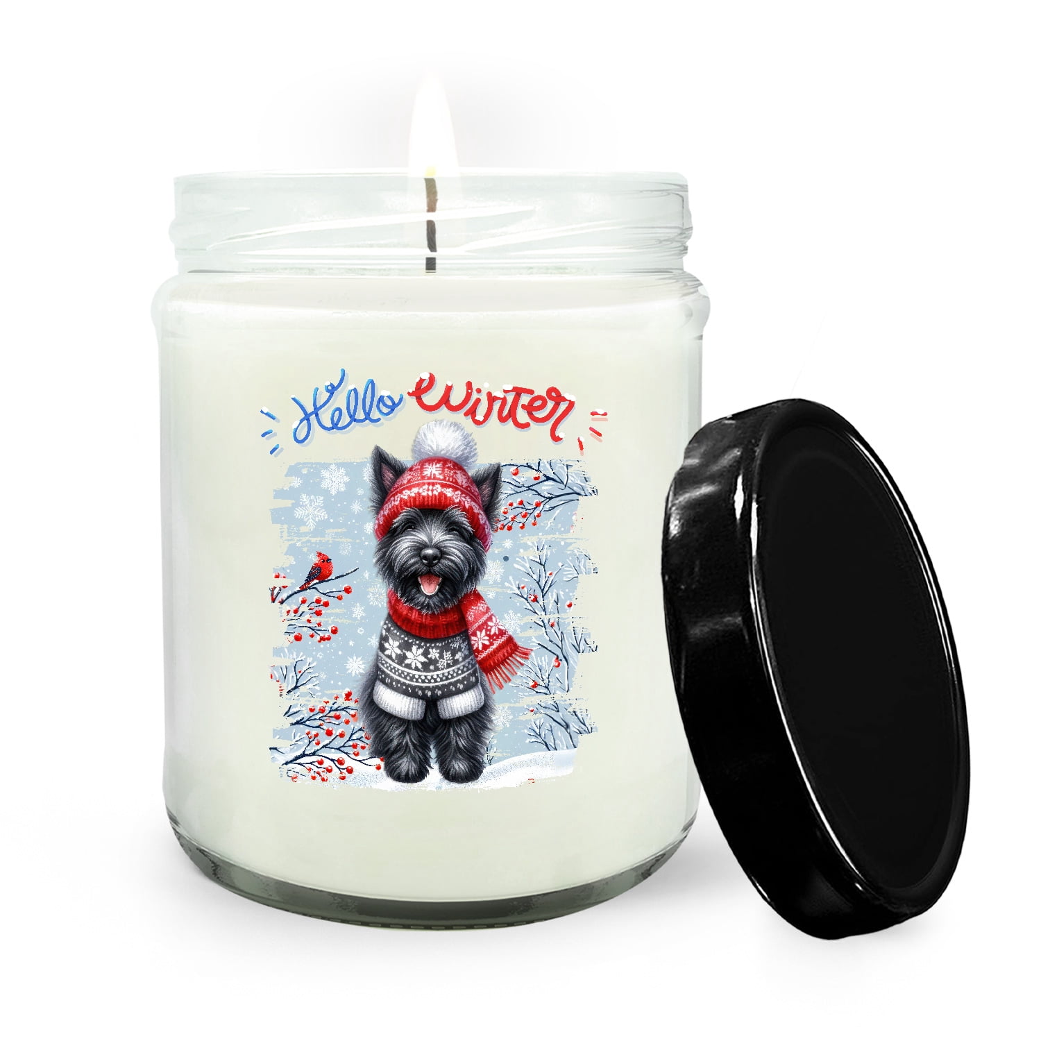 Hello Winter Scottish Terrier Smiling in Red Scarf Hat Welcome ...