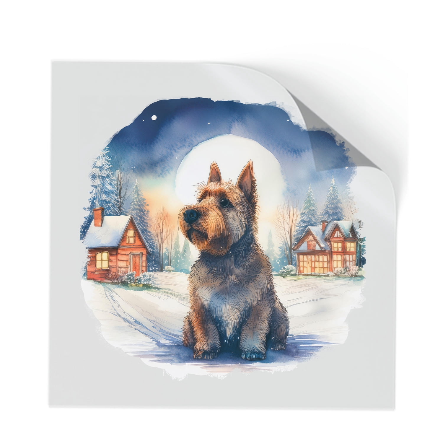 Hello Winter Scottish Terrier Welcome Snowy Night Watercolor Vintage ...