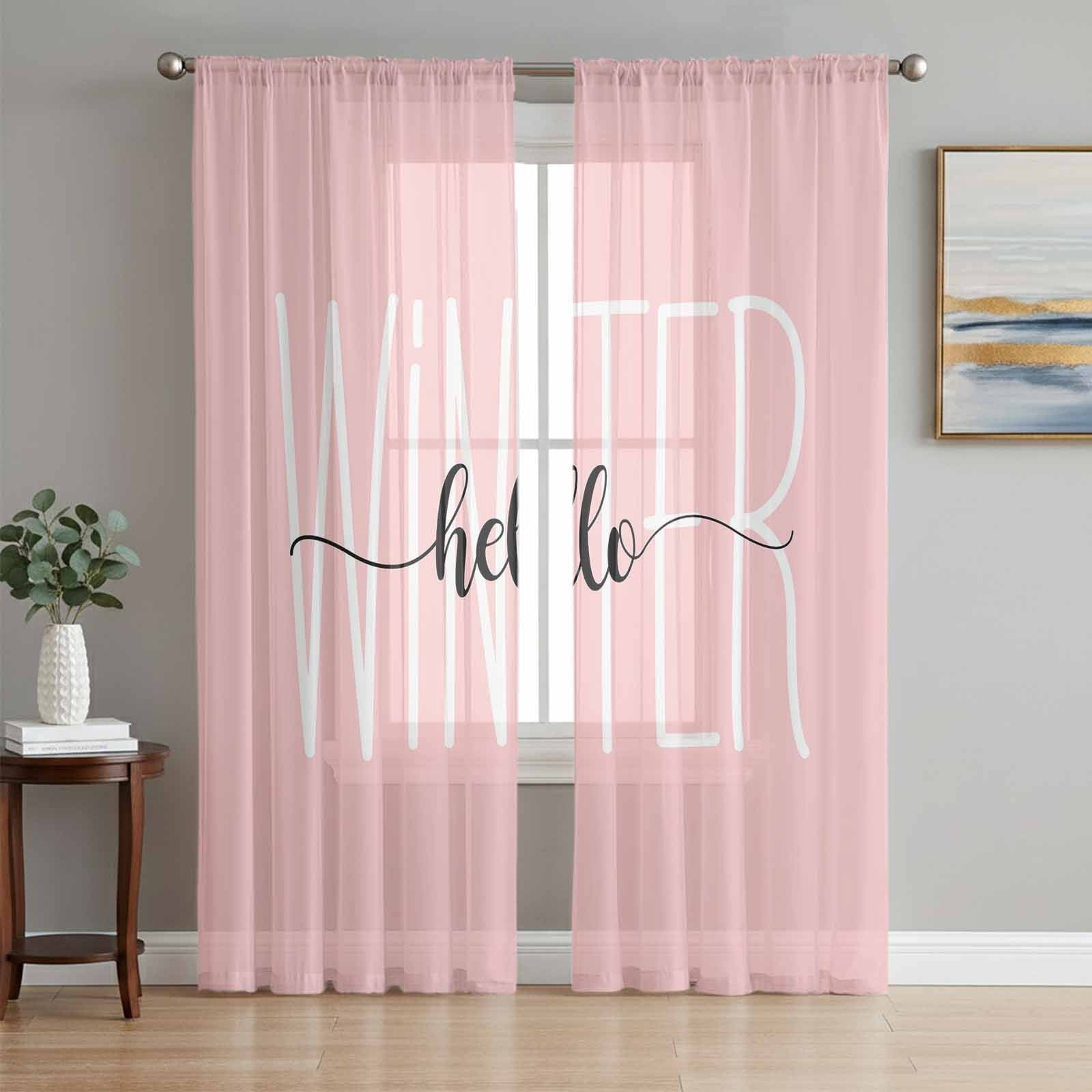 Hello Winter Sheer Curtains 84 Inch Length 2 Panels Set, Pink Merry ...