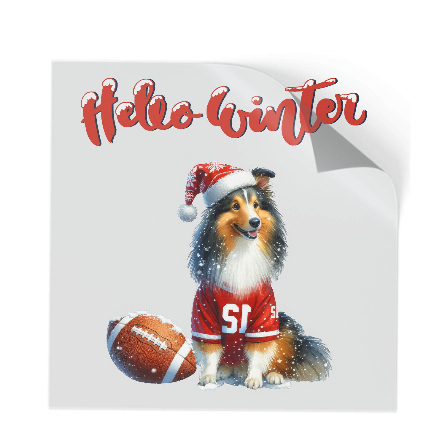 Hello Winter Shetland Sheepdog Football Snowman Welcome Snowy Morning ...
