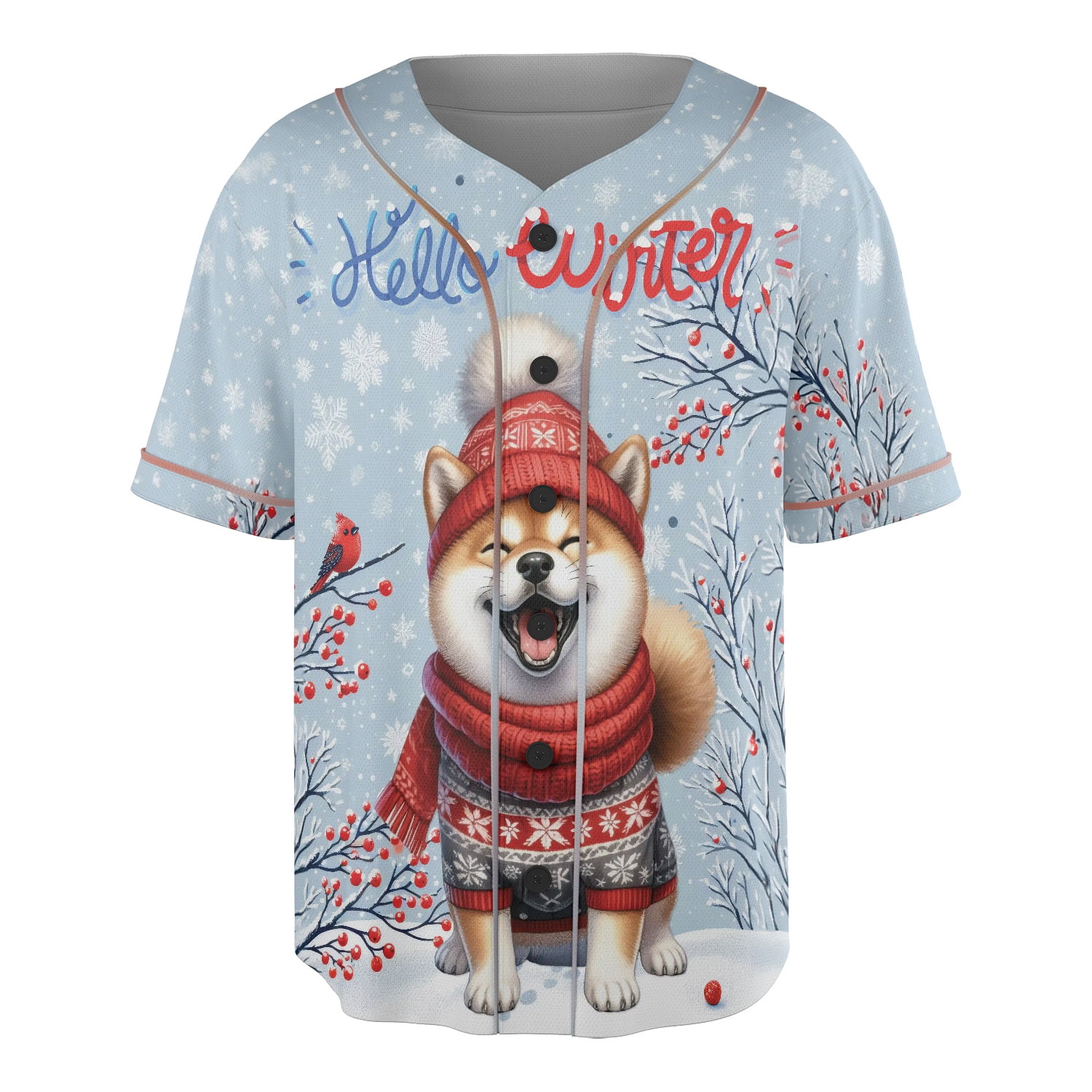 Hello Winter Shiba Inu Smiling in Red Scarf Hat Welcome Christmas All ...
