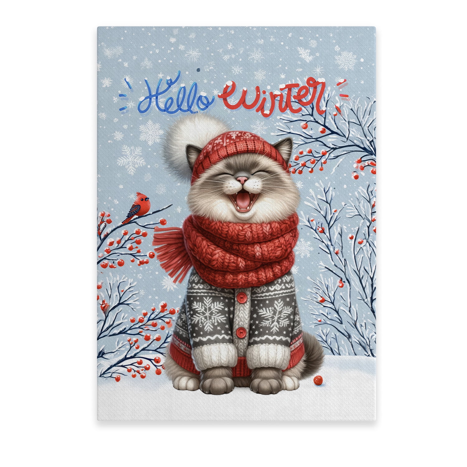 Hello Winter Siamese Smiling in Red Scarf Hat Welcome Christmas ...