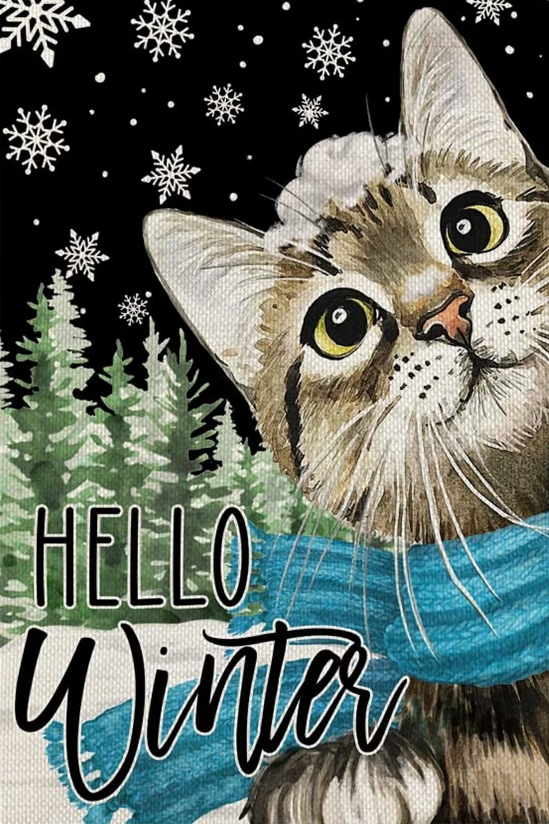 Hello Winter Snow Cat Garden Flag 12x18 Inch,Small Double Sided Yard ...