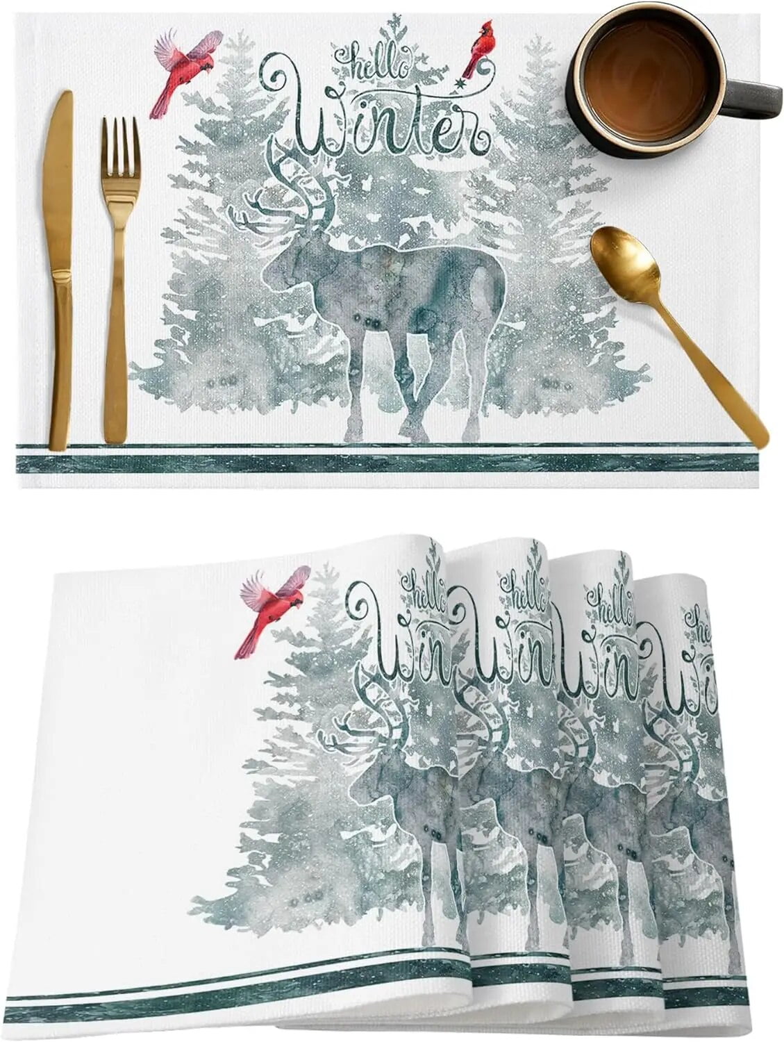 Hello Winter Snowflake Blue Christmas Placemats Set of 4 12x18h ...