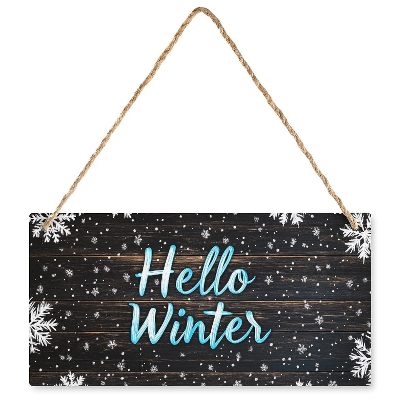 Hello Winter Snowflake Welcome Door Sign Wooden Hanging Sign White Blue ...