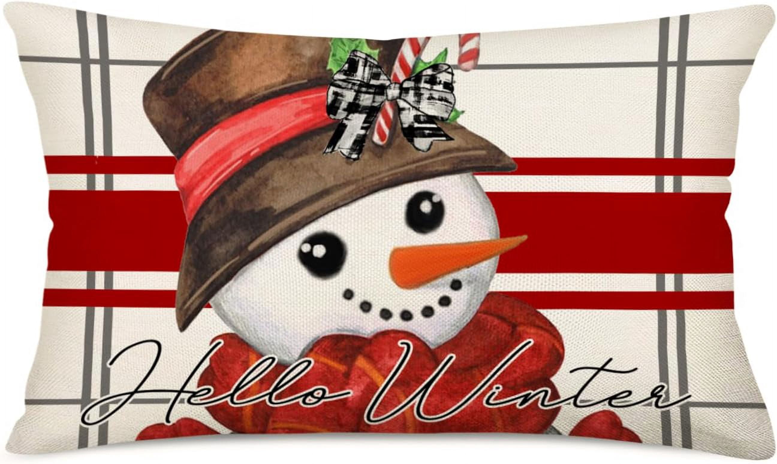 Hello Winter Snowman Throw Lumbar Pillow Covers 12x20 Inch Christmas ...