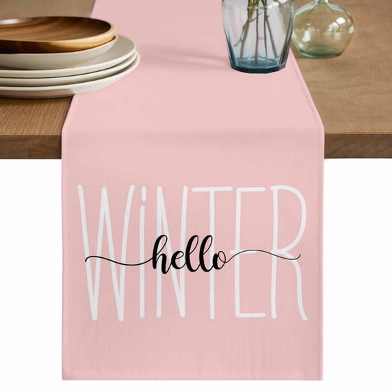 Hello Winter Table Runner 72 Inches, Pink Merry Christmas Holiday Bed ...