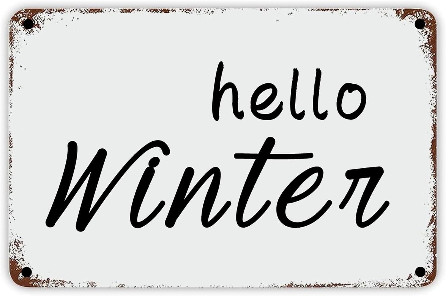 Hello Winter Tin Sign Inspirational Motto Decor Wall Art Rust Metal ...