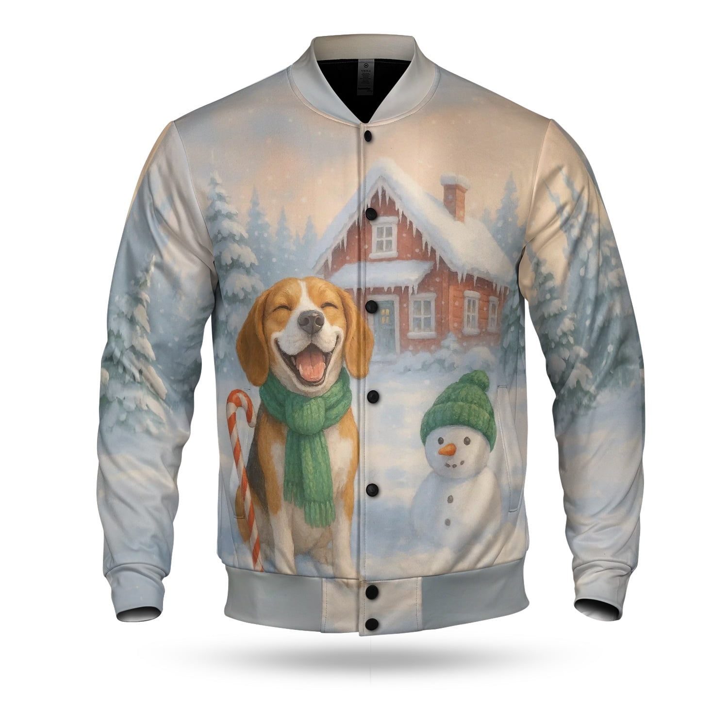 Hello Winter Vintage Beagle Enjoys Snowy Day with Snowman All Over ...