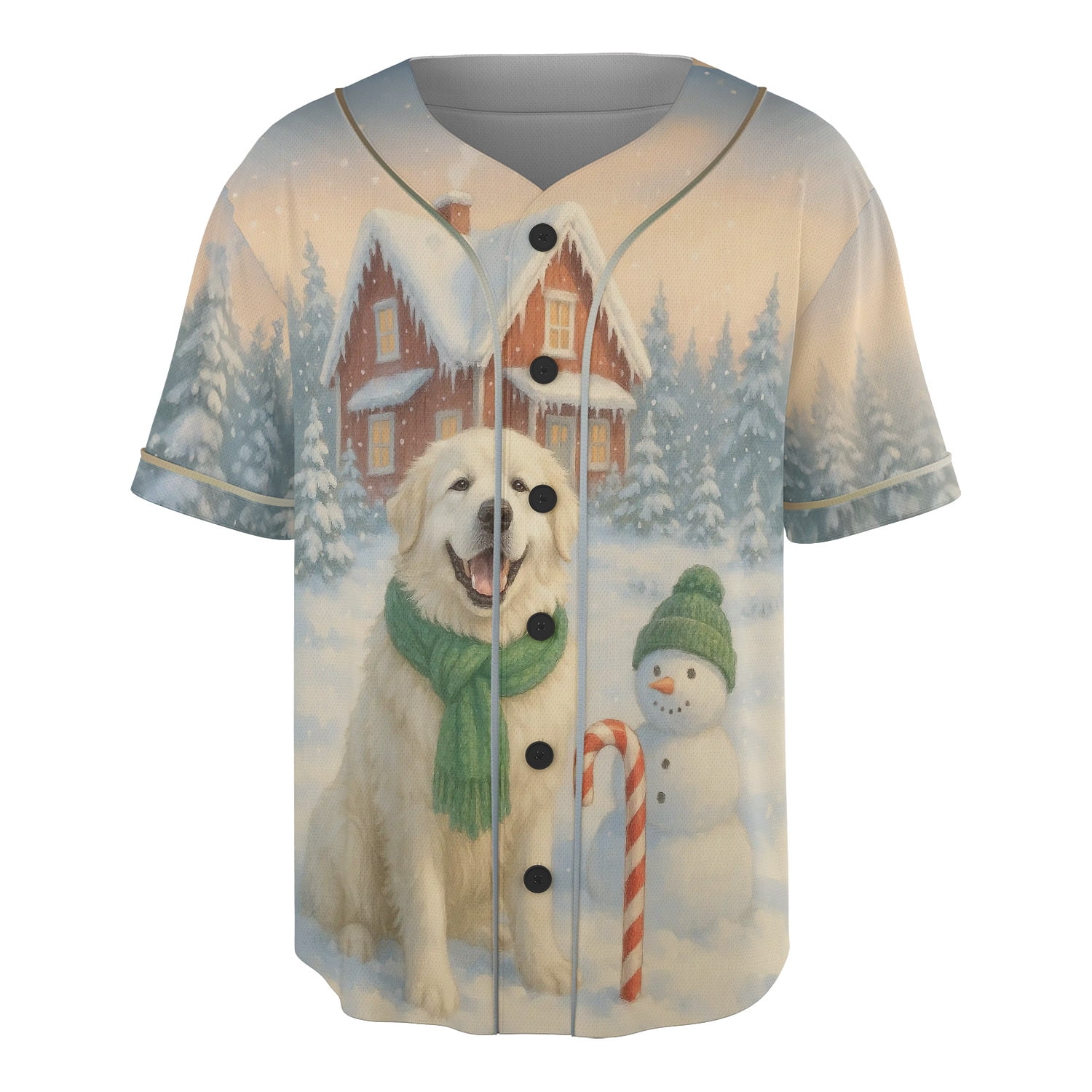 Hello Winter Vintage Great Pyrenees Enjoys Snowy Day with Snowman All ...