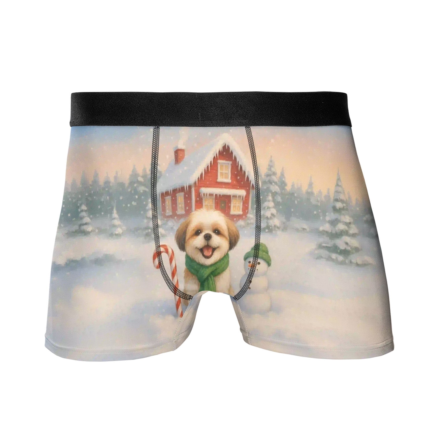 Hello Winter Vintage Shih Tzu Enjoys Snowy Day with Snowman All Over ...