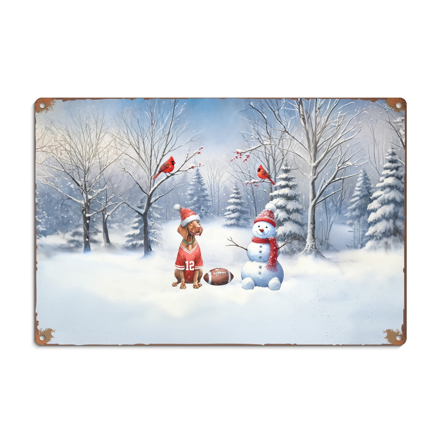 Hello Winter Vizsla Football Snowman Welcome Snowy Morning Horizontal ...