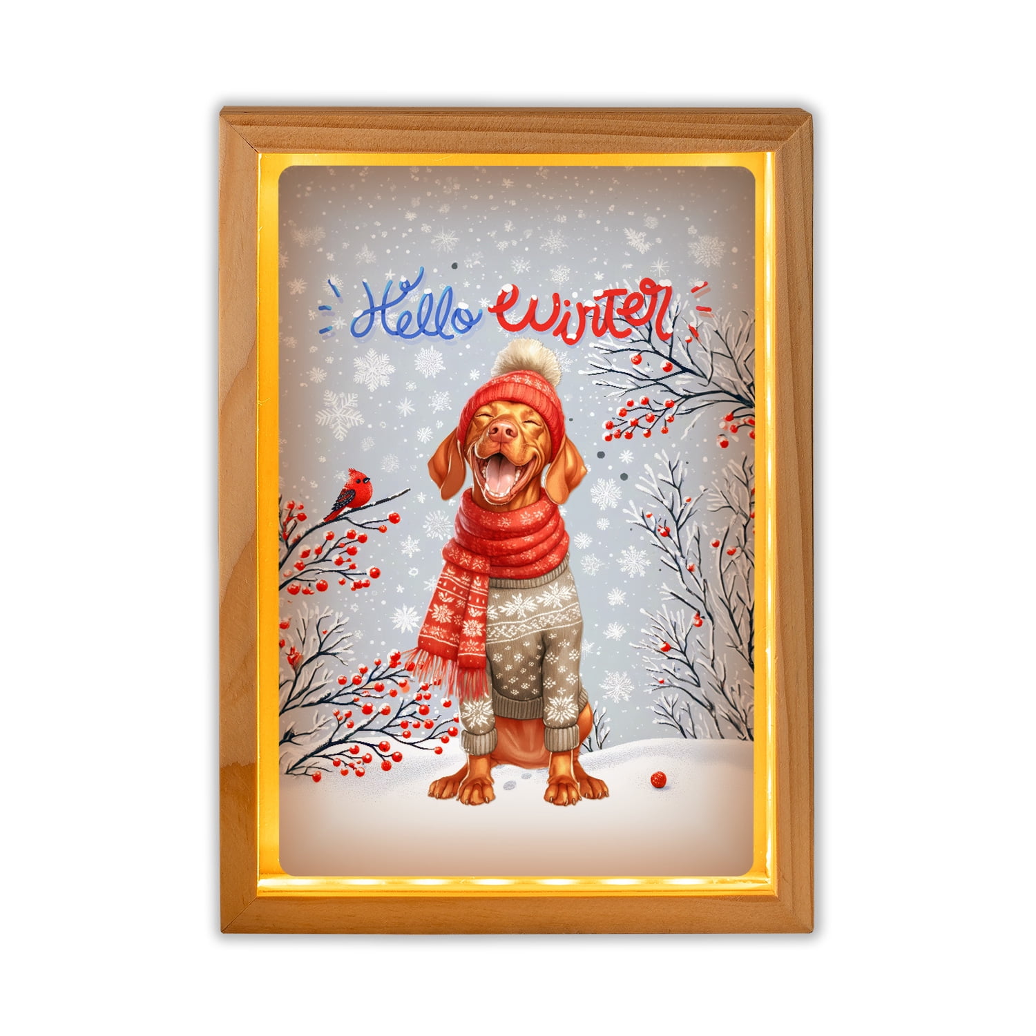 Hello Winter Vizsla Smiling in Red Scarf Hat Welcome Christmas Acrylic ...
