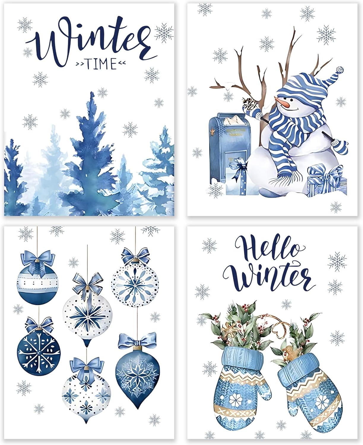 Hello Winter Wall Art, Christmas Wall Decor, Blue Christmas Snowflake ...