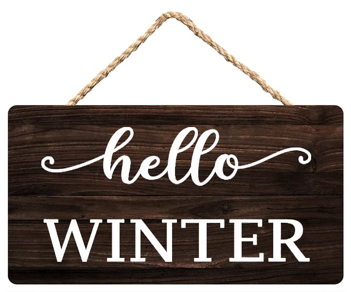 Hello Winter Wood Sign 12 X 6 Inches Wall Art For Front Door Home ...