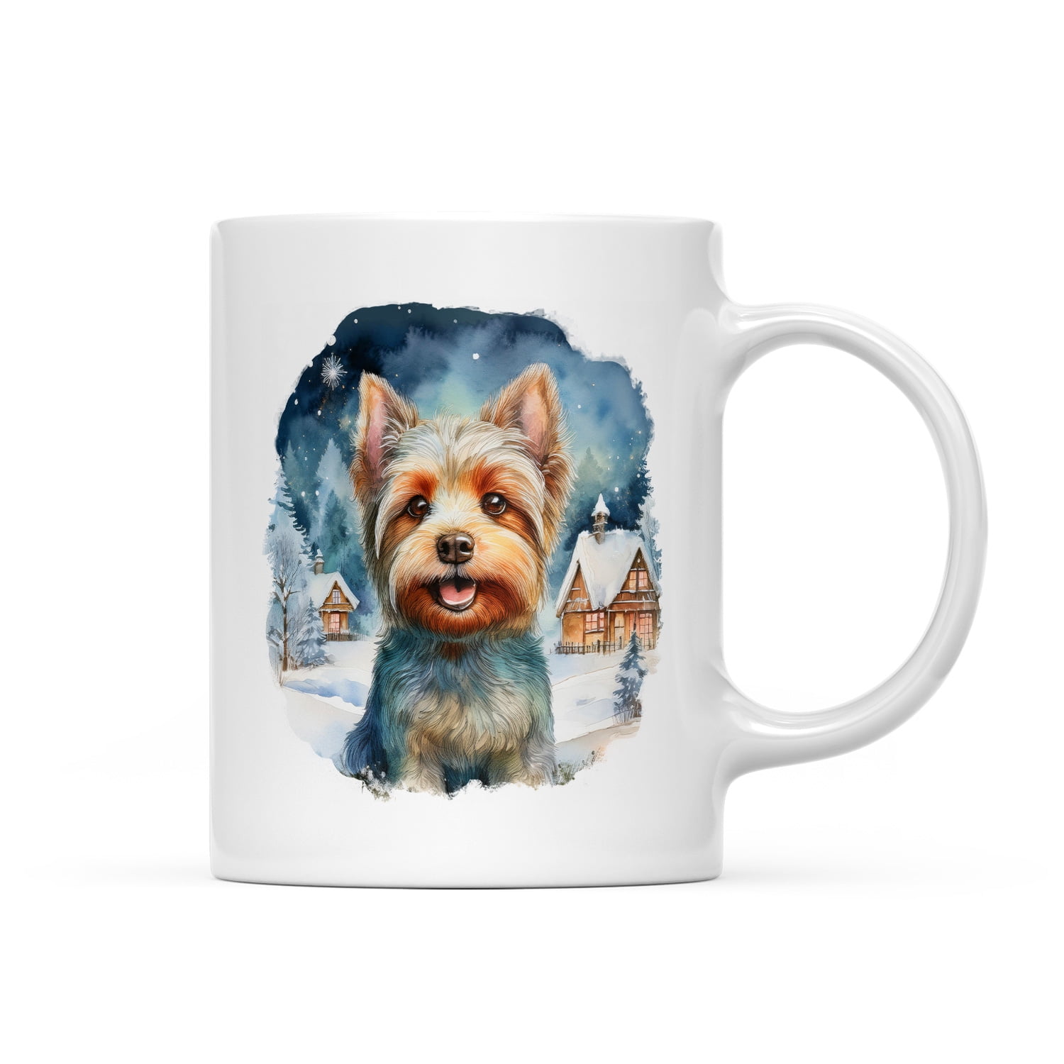 Hello Winter Yorkshire Terrier Welcome Snowy Night Watercolor Vintage ...