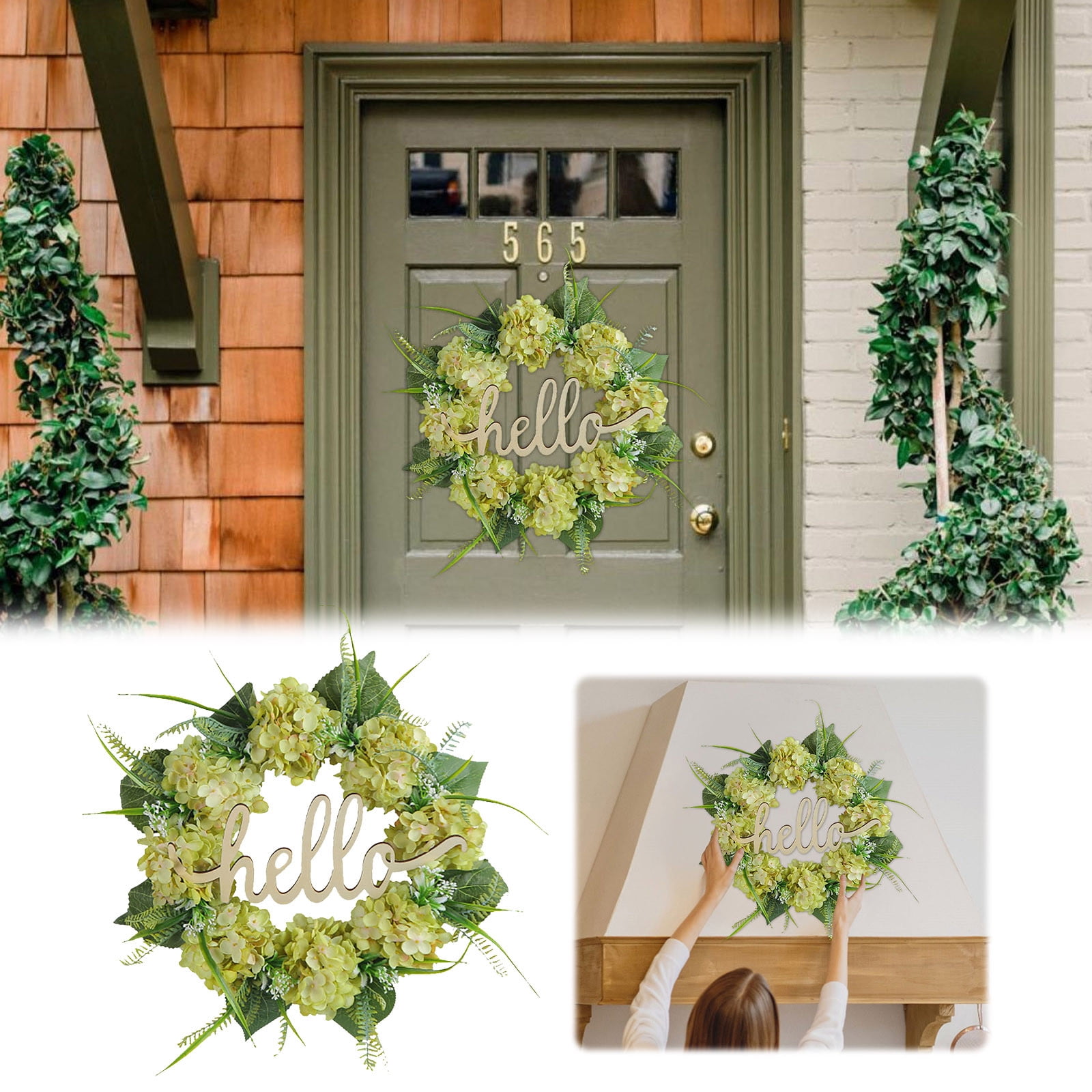 Hello Wooden Sign Flower Wreath - Elegant and Versatile Home Decoration ...
