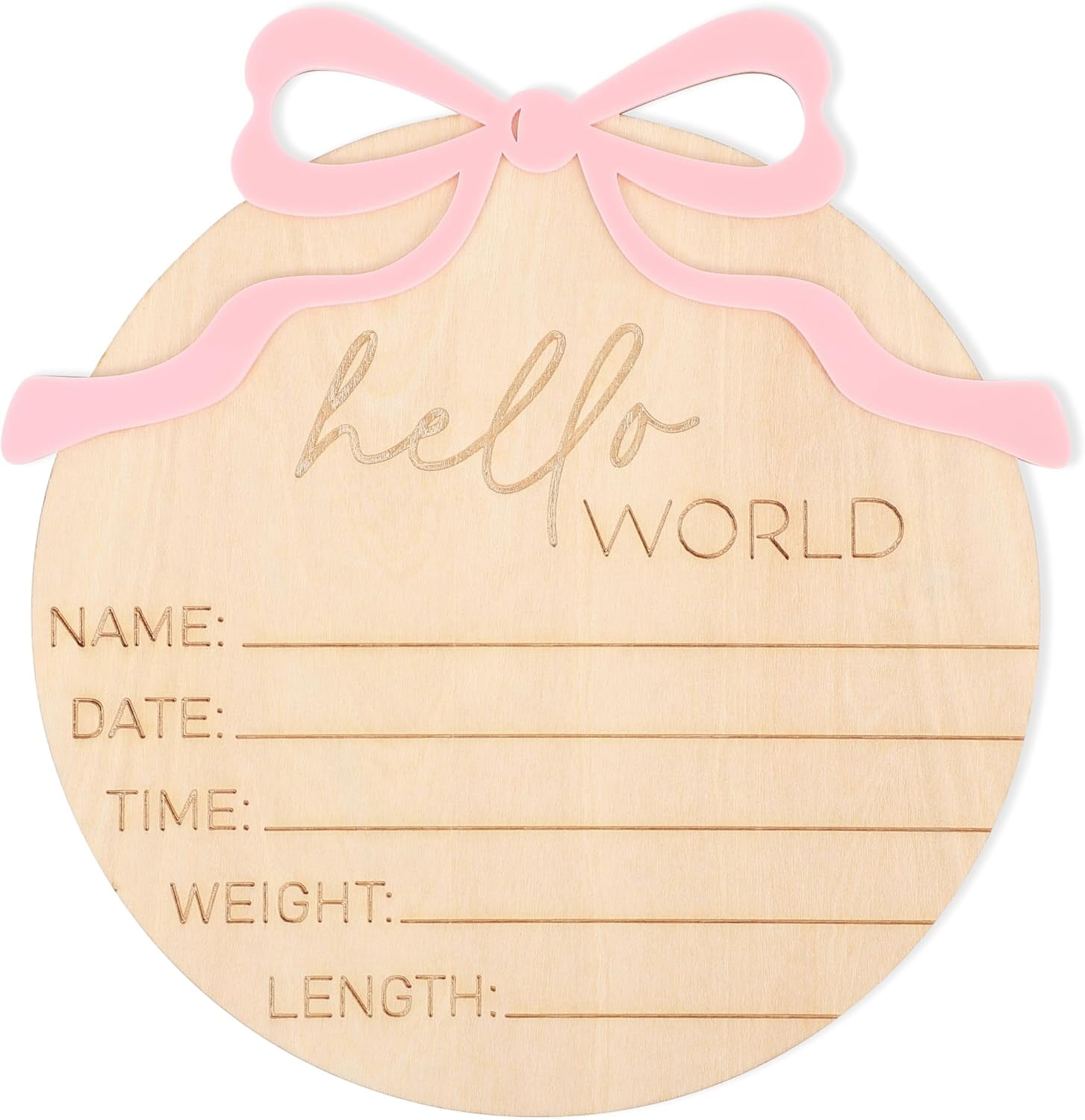 Hello World Bow Wooden Baby Announcement Sign - Baby Girl Birth ...