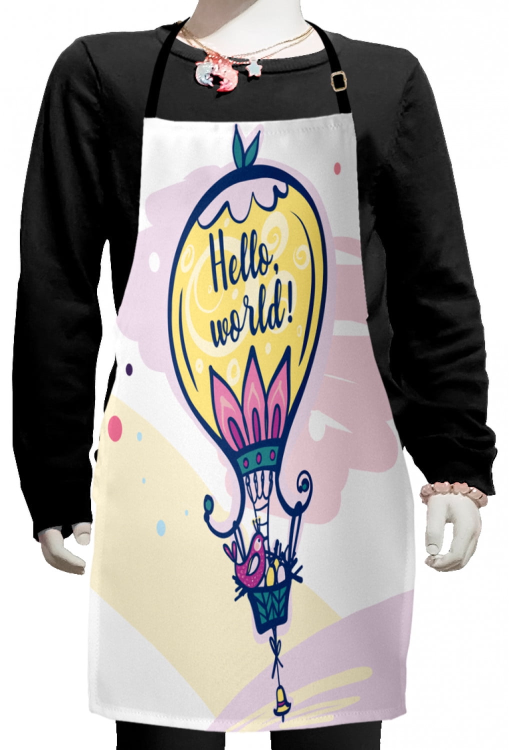 Hello World Kids Apron, Cartoon Style Lettering on Doodle Balloon with ...