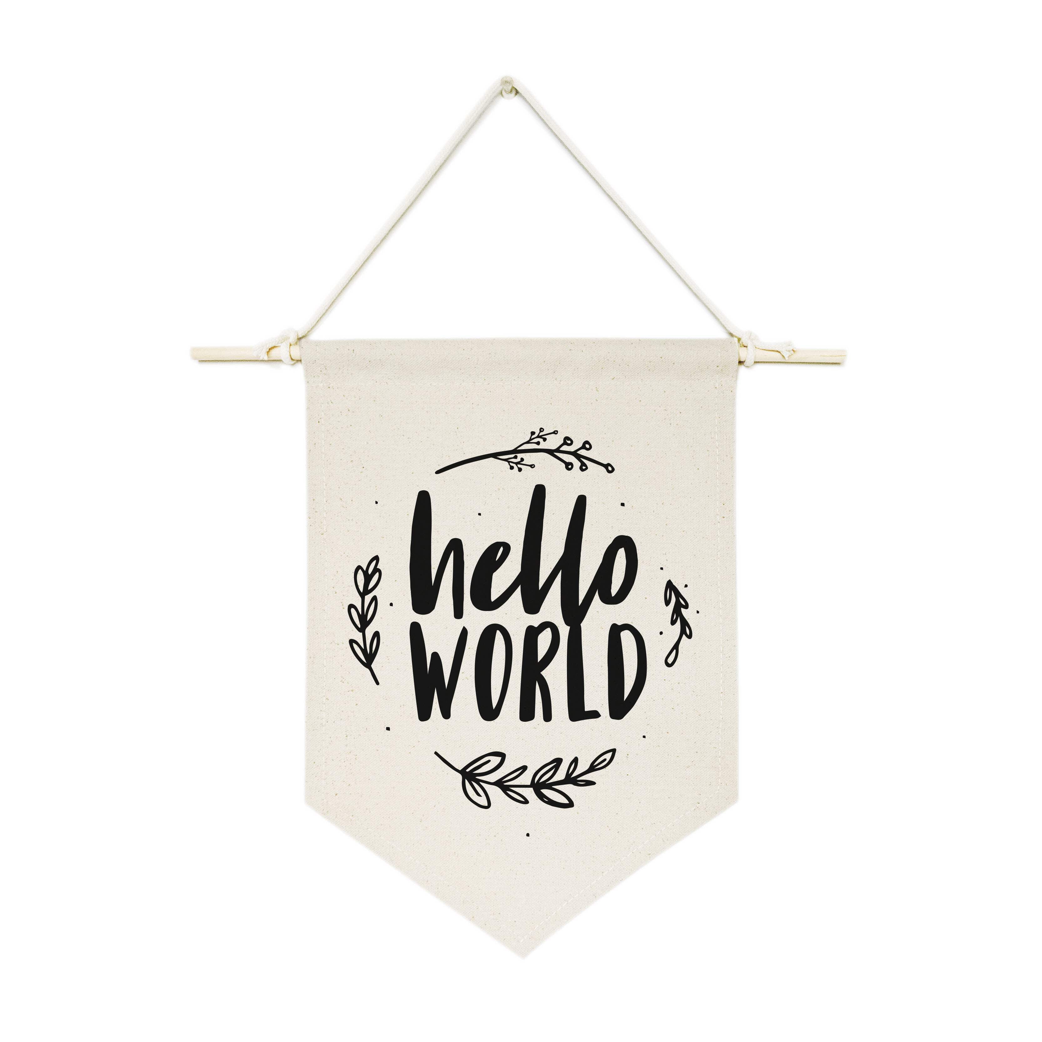 Hello World with Vines Hanging Wall Banner by The Cotton Canvas Co ...