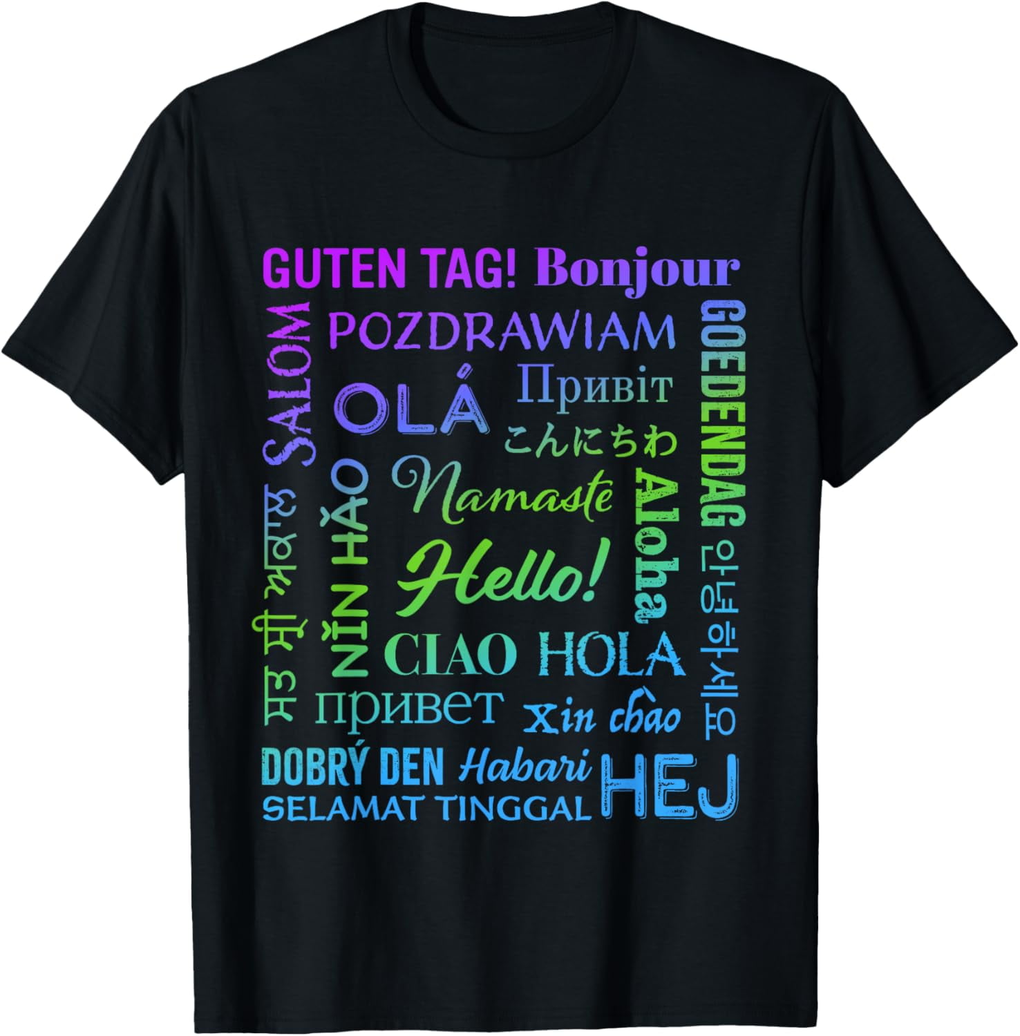 Hello in 22 Different Languages Word ESL Teachers Students T-Shirt men ...