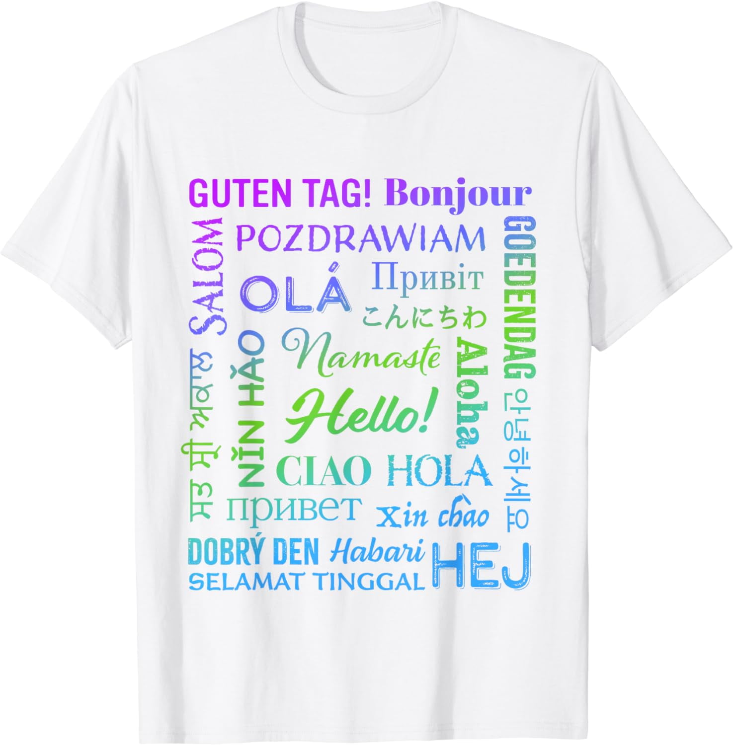 Hello in 22 Different Languages Word ESL Teachers Students T-Shirt ...