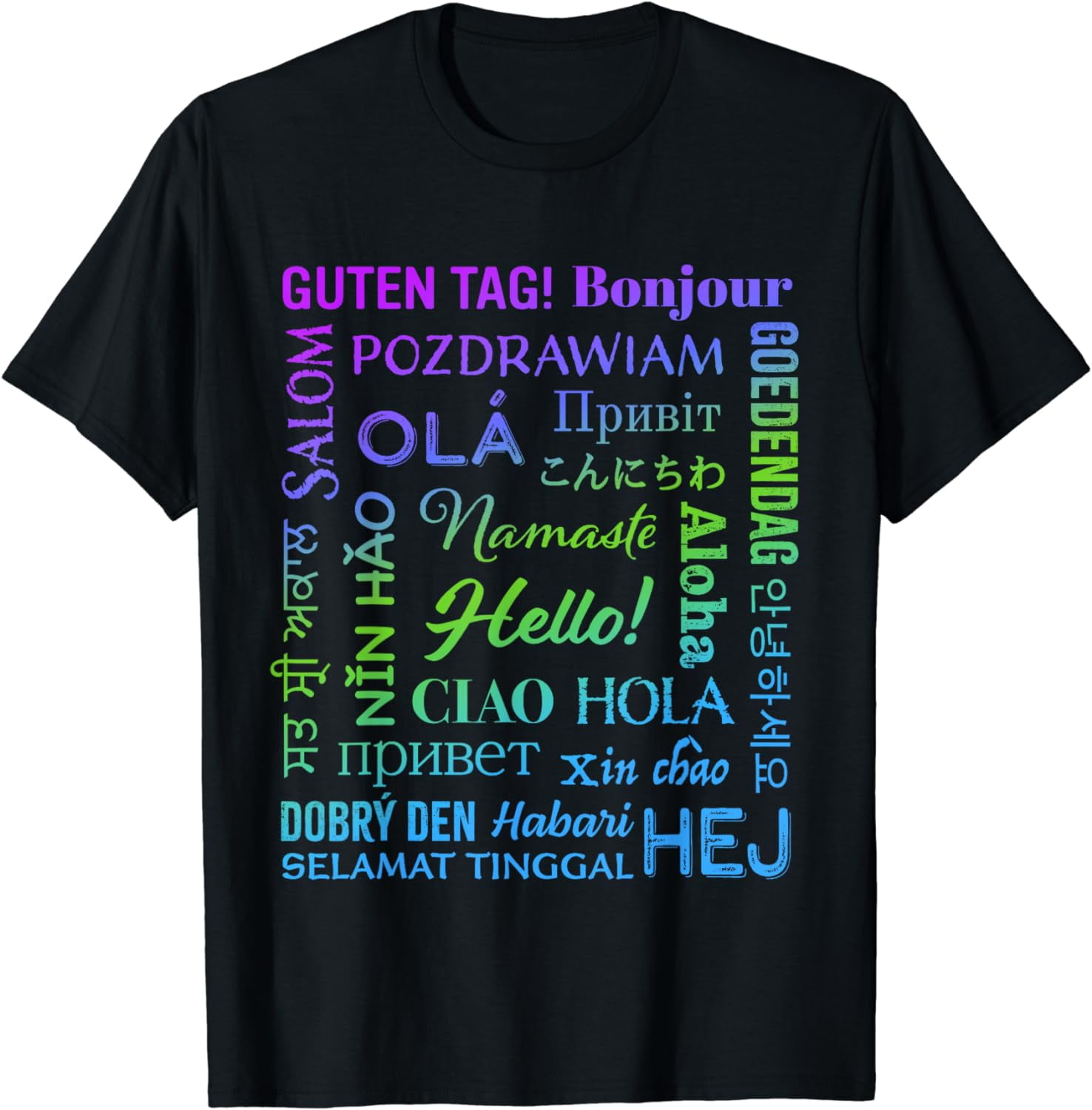 Hello in 22 Different Languages Word ESL Teachers Students T-Shirt ...