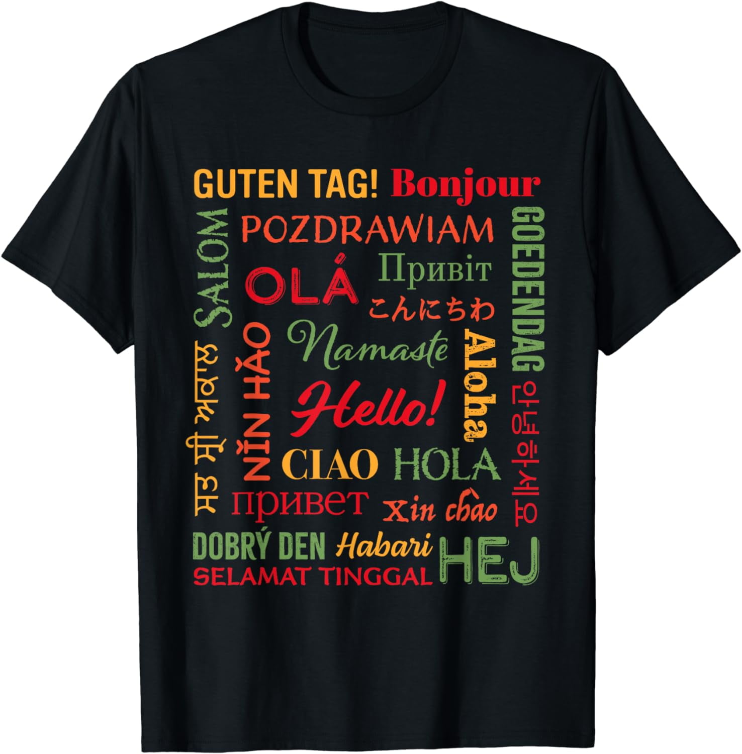 Hello in 22 Different Languages Word ESL Teachers Students T-Shirt ...