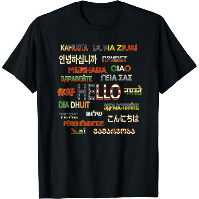 Hello in Different Languages, With their Countries Flags T-Shirt ...