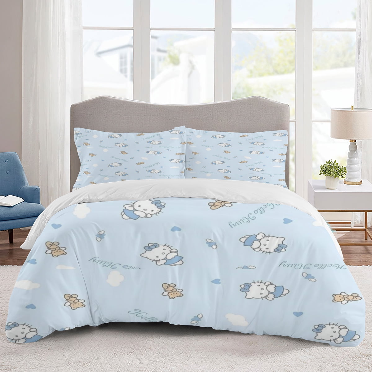 Hello kitty Bedding Sets Cartoon Duvet Cover Lightweight 3 Piece Bet ...