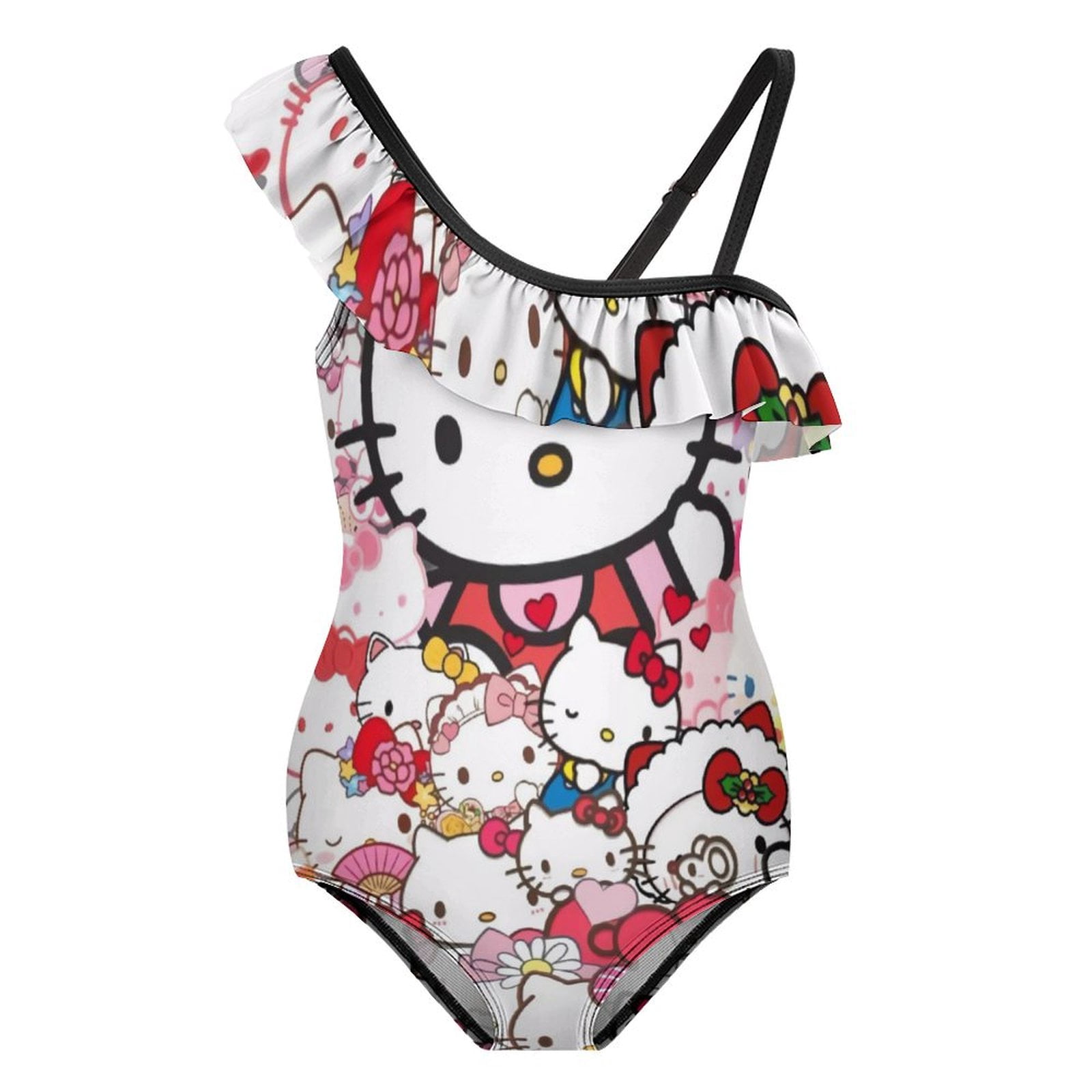Hello-kitty Girls Swimsuit One Piece Swimsuits Ruffle Bathing Suit Kids ...