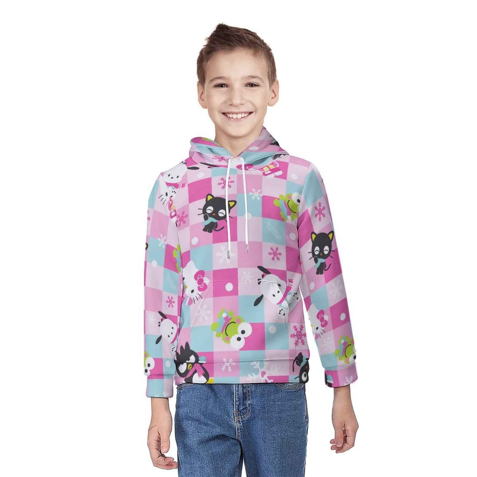 Hello-kitty Unisex Kids Long Sleeves Drawstring Plain Hooded Sweatshirt ...