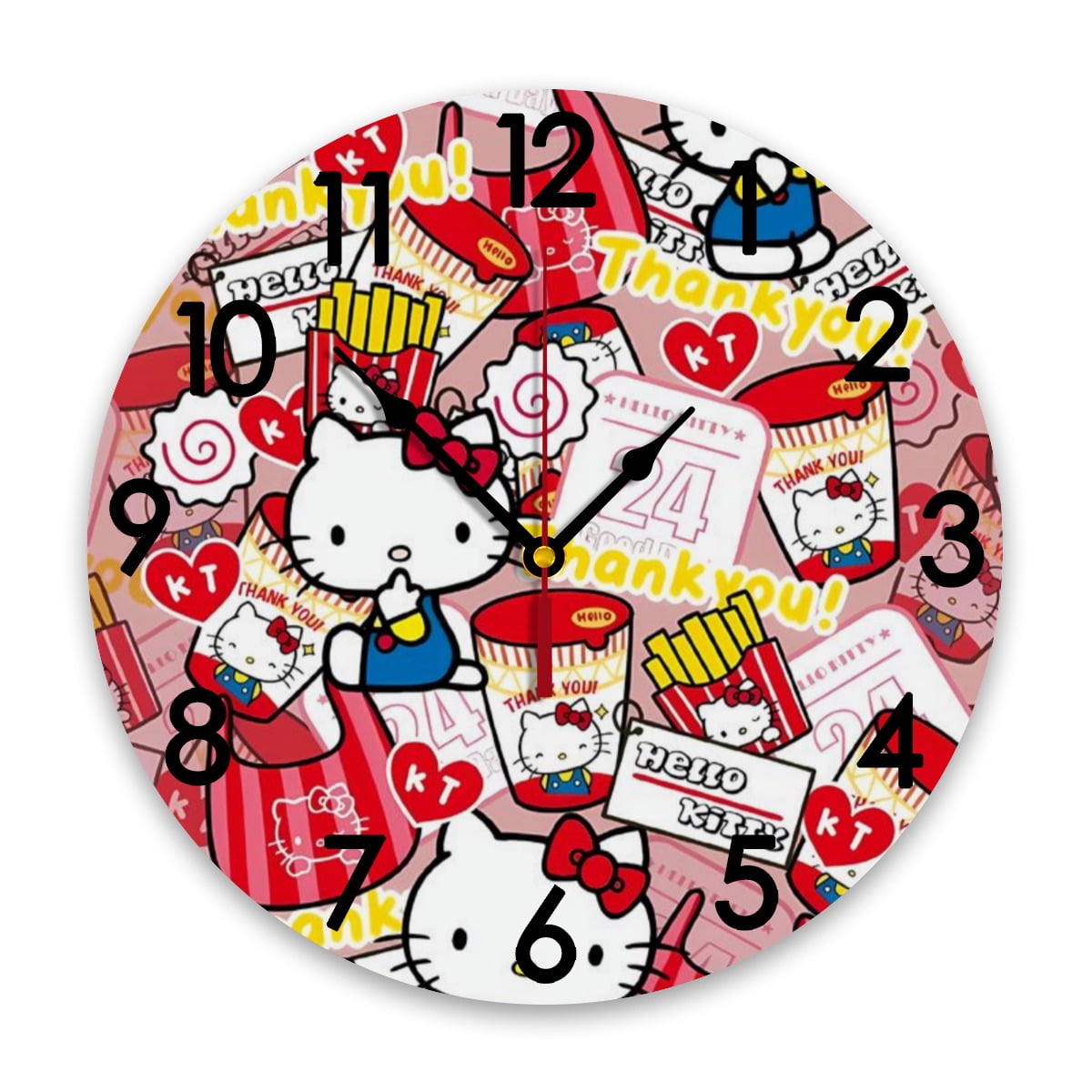 Hello kitty Wall Clock Silent Non-Ticking 12" Premium Quartz Round Easy ...