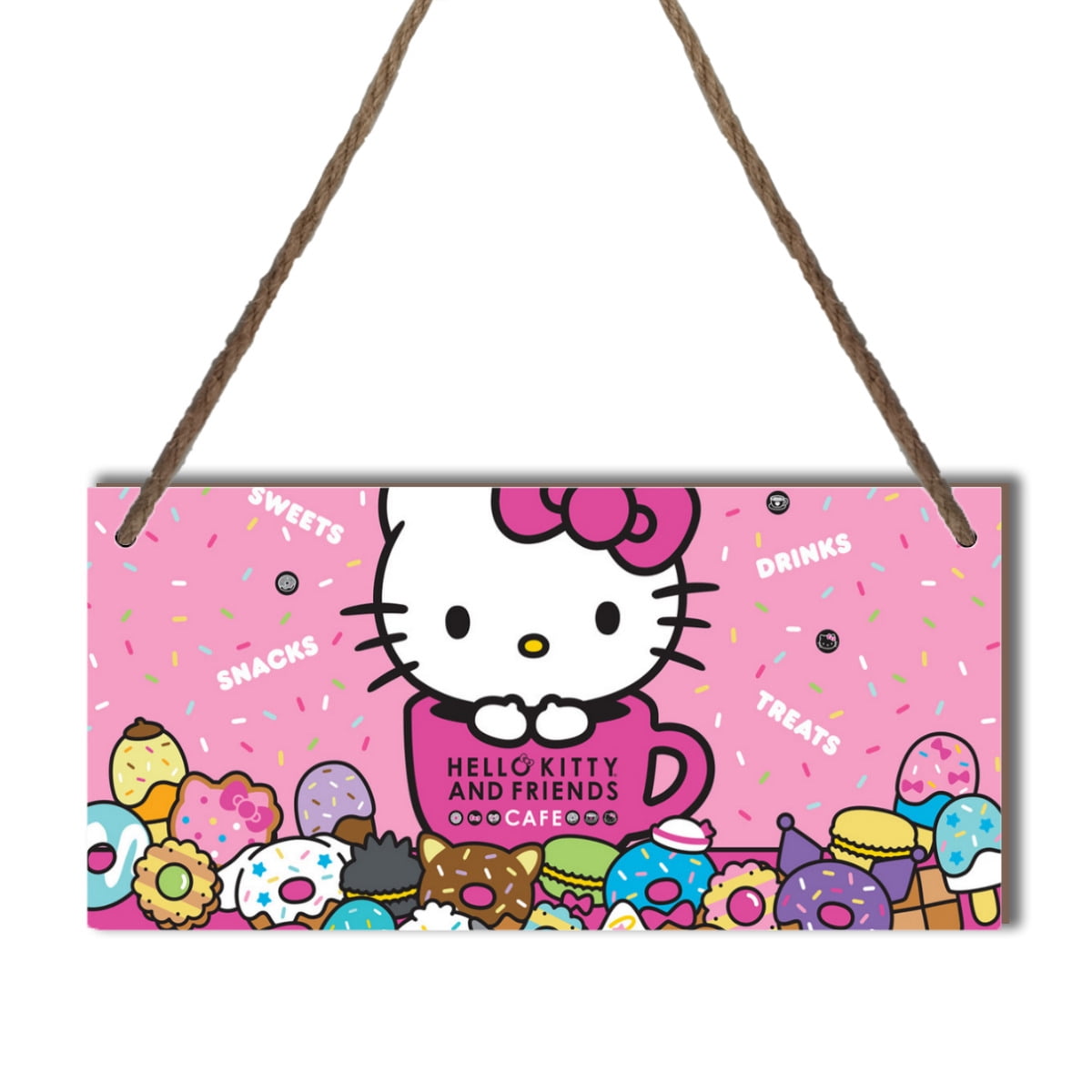 Hello kitty Wooden Sign Square Wooden Door Panel Decoration 10.8x3.9 ...
