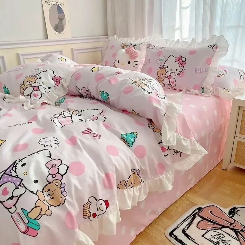 Hello kitty kawaii student dormitory single bed sheet quilt cover three ...