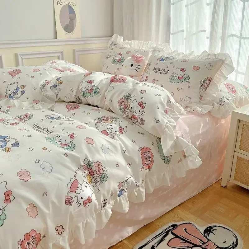 Hello kitty kawaii student dormitory single bed sheet quilt cover three ...