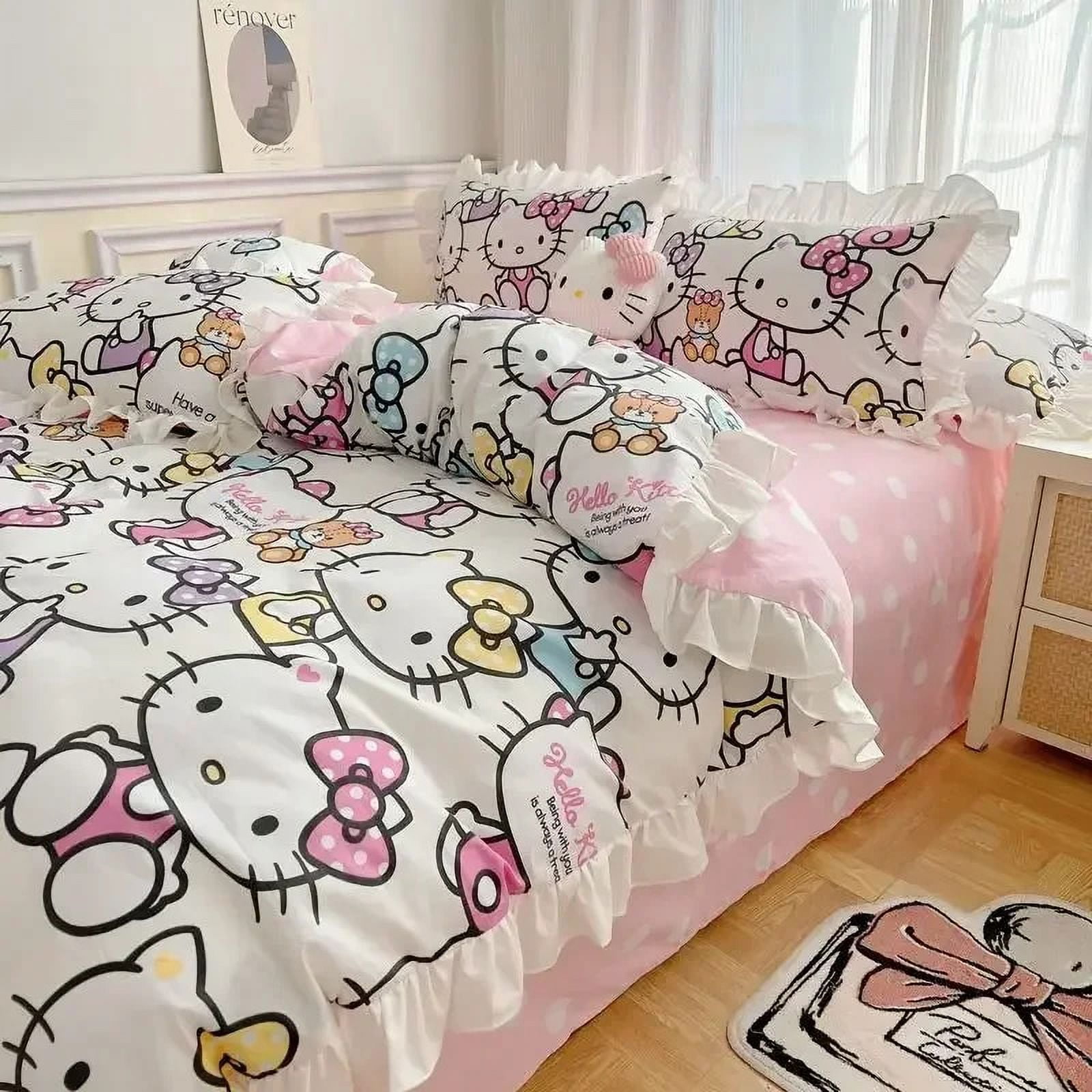 Hello Kitty Kawaii Student Dormitory Single Bed Sheet Quilt cover Three ...