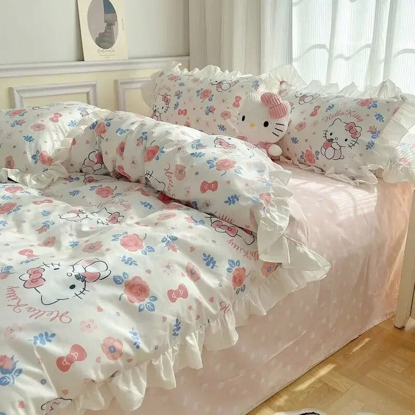 Hello kitty kawaii student dormitory single bed sheet quilt cover three ...