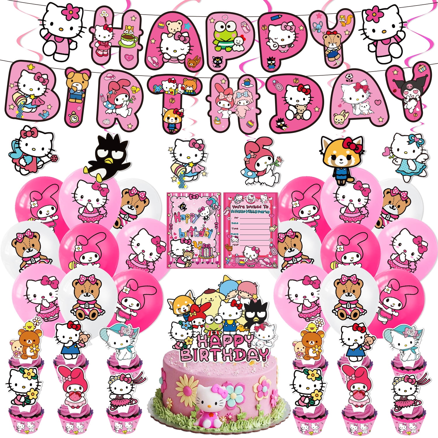 Hello kitty themed birthday party decoration, Hello kitty banner, cake ...