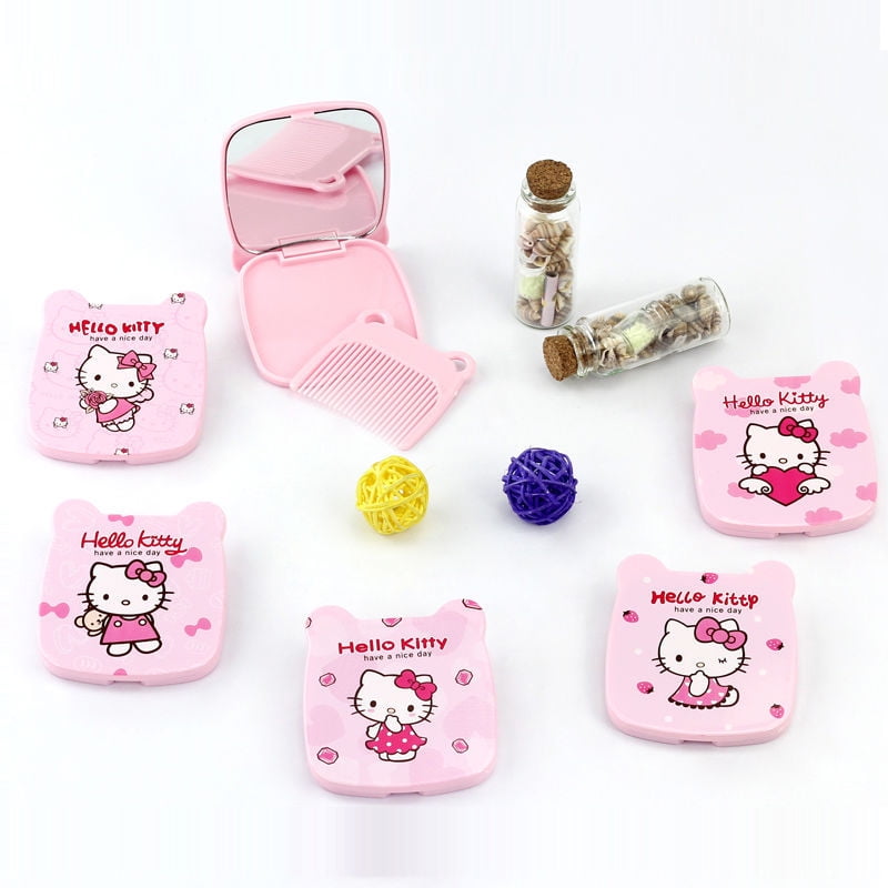 Hello kittys Makeup Comb Mirror Set Kit Mirror Heart Cute Sanrios ...