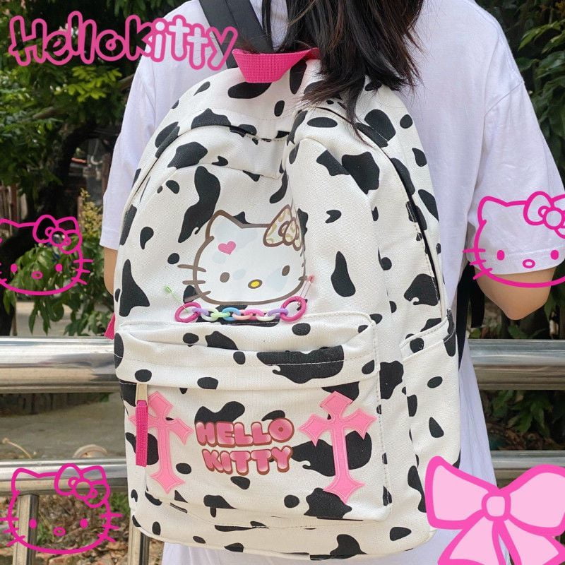 Hello milk pattern leopard pattern backpack large capacity school bag ...