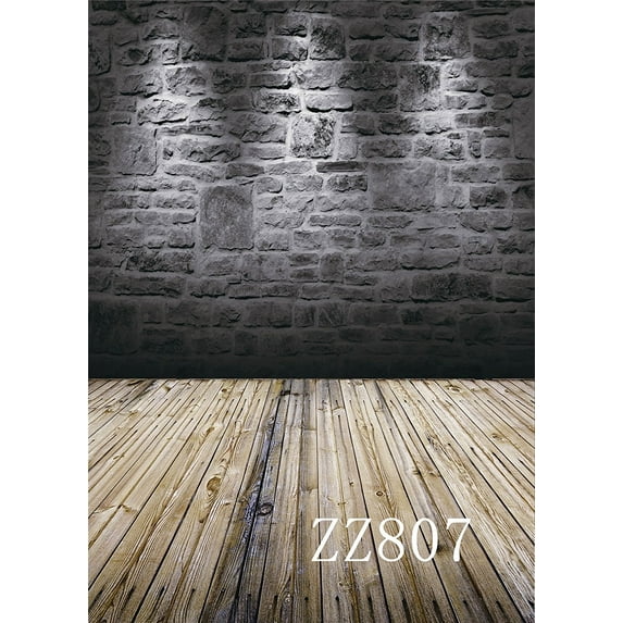 HelloDecor 5x7ft Black Brick Wall Wood Floor Photography Backdrops ...